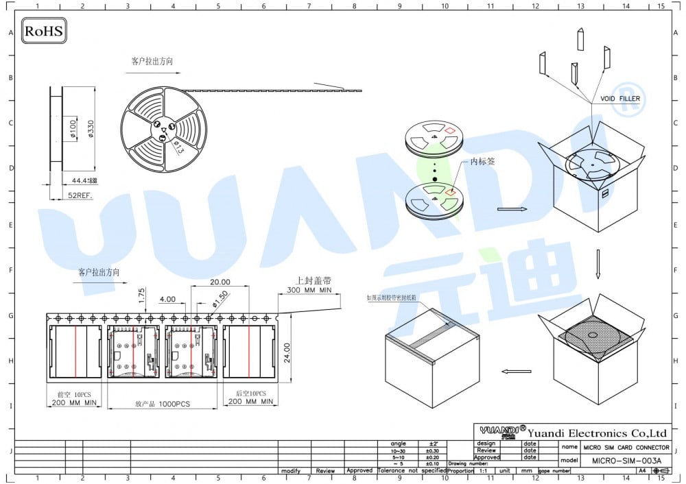 MICRO-SIM-003A pin assignment and materials