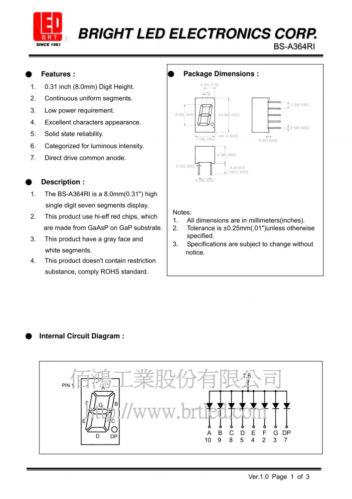 BS-A364RI datasheet page 1