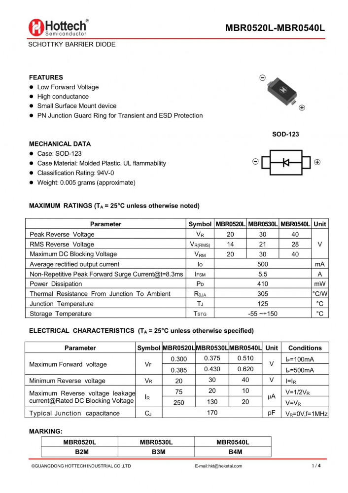 MBR0520L datasheet page 1
