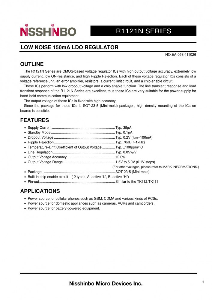 R1121 datasheet page 1