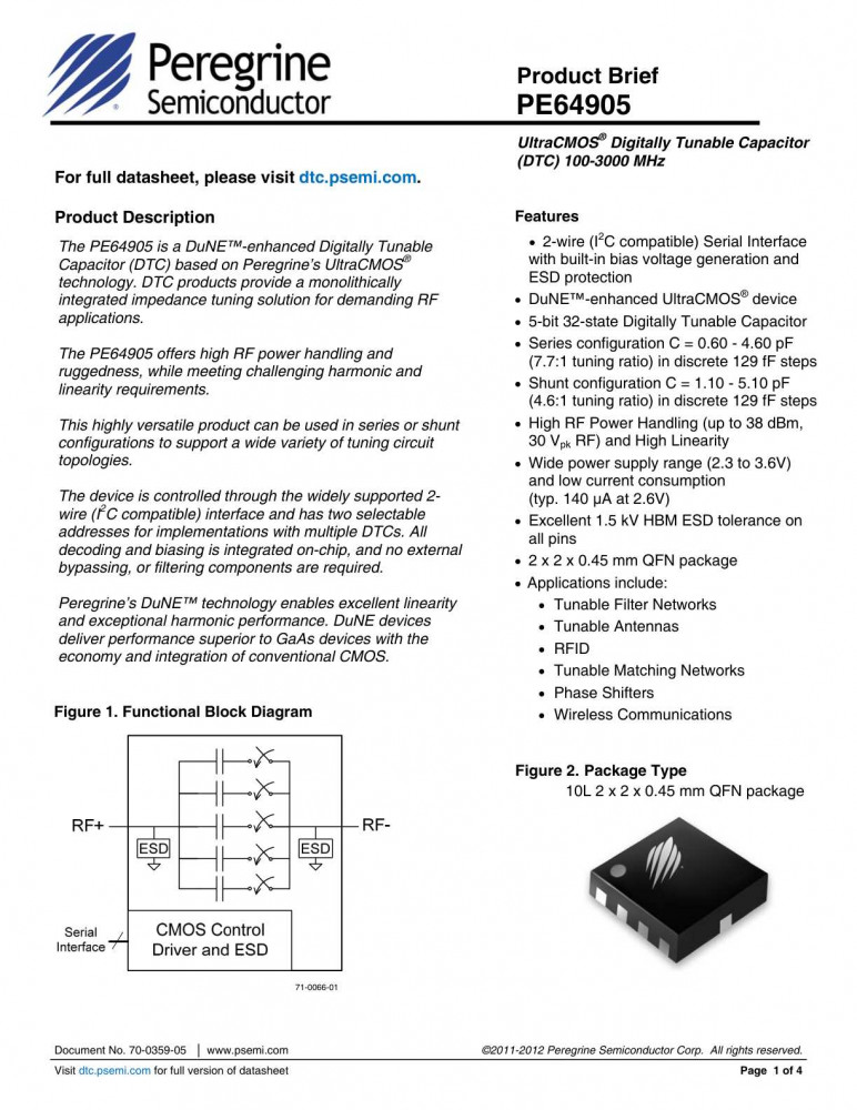 PE64905MLBB-Z datasheet page 1