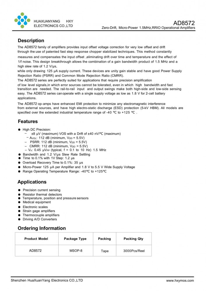 AD8572-HXY datasheet page 1