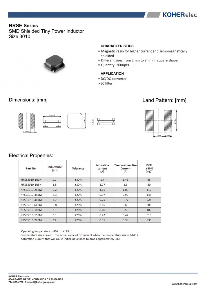 NRSE3010-220M datasheet page 1
