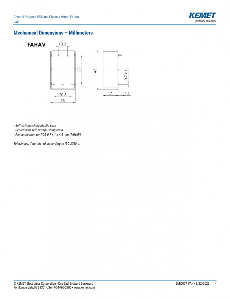 KEMET FAH suppression filter datasheet page 4
