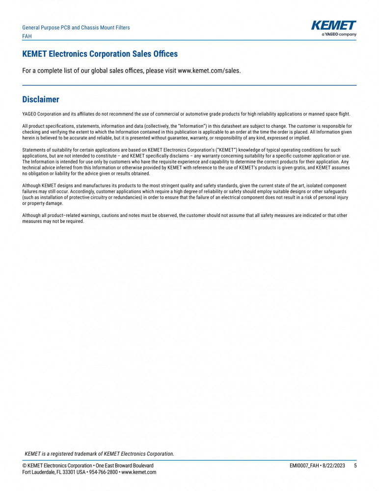 KEMET FAH suppression filter datasheet page 5