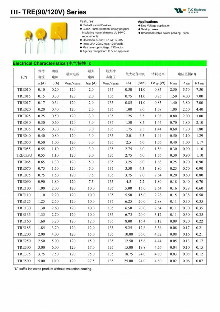 TLC Electronic TRE030 datasheet page 1