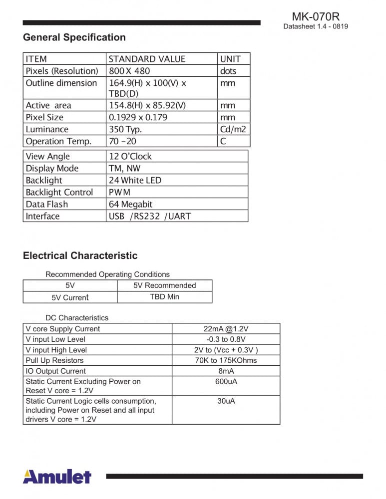MK-070R datasheet page 2