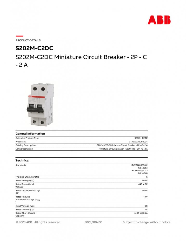 ABB S202M-C2DC technical document page 1