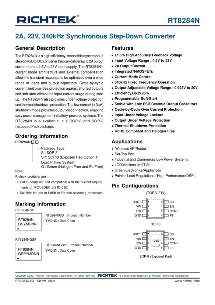 RT8284N datasheet page 1