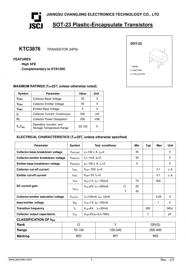 KTC3876 datasheet page 1