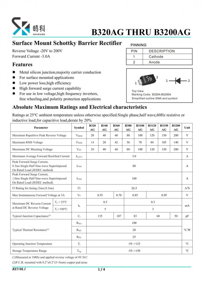 B340AG datasheet page 1