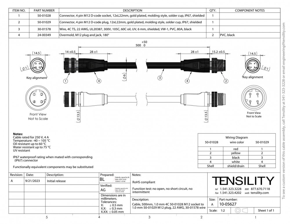 10-05627 cable assembly technical drawing