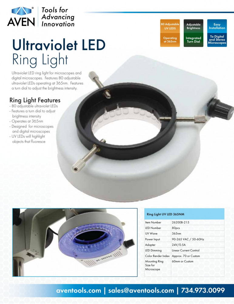 26200B-215 UV LED microscope ring light product documentation