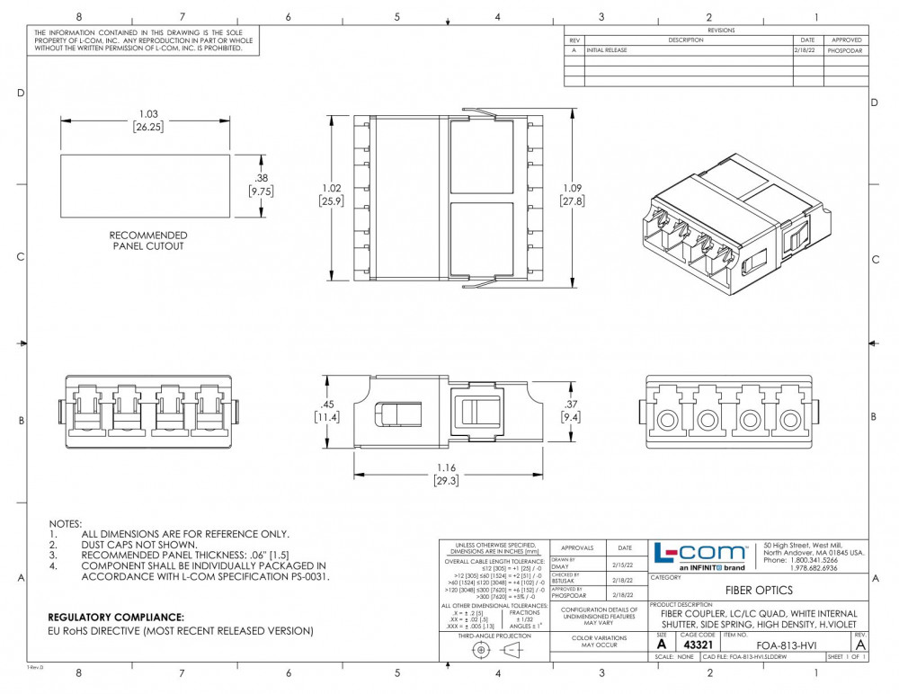 L-com FOA-813-HVI technical drawing preview
