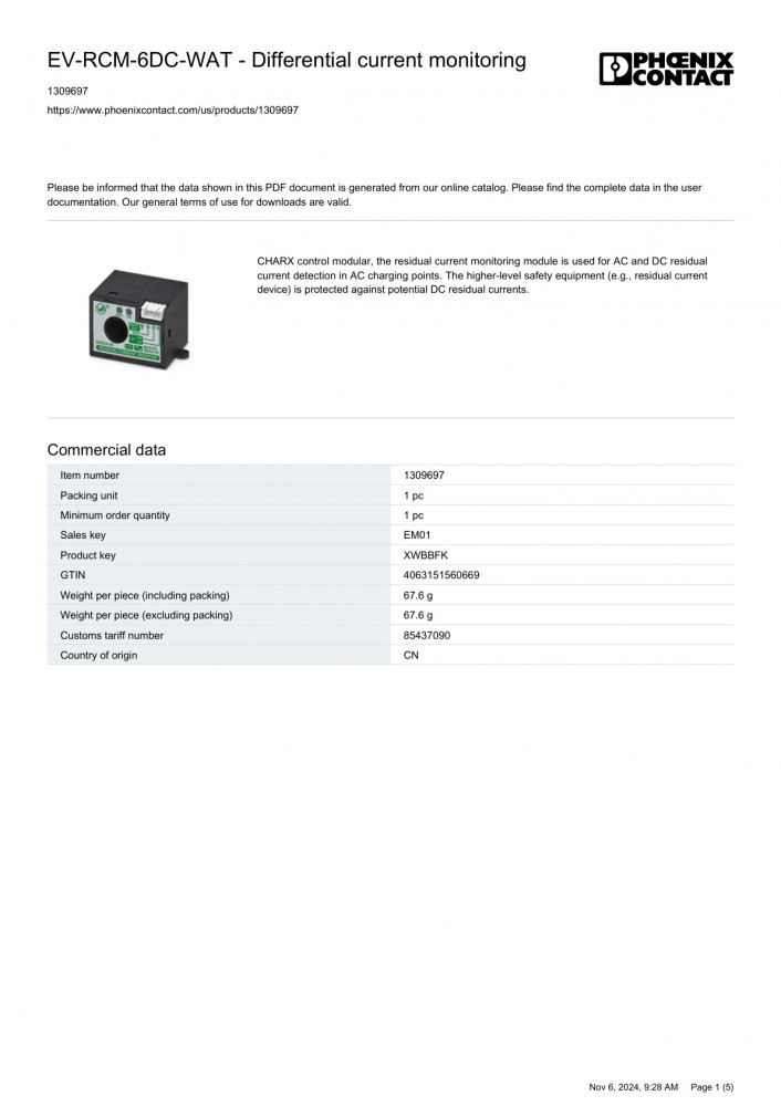 Phoenix Contact 1309697 technical document page 1
