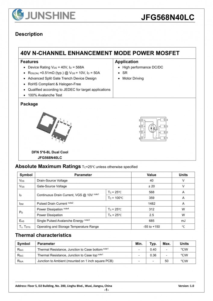 JFG568N40LC datasheet page 1