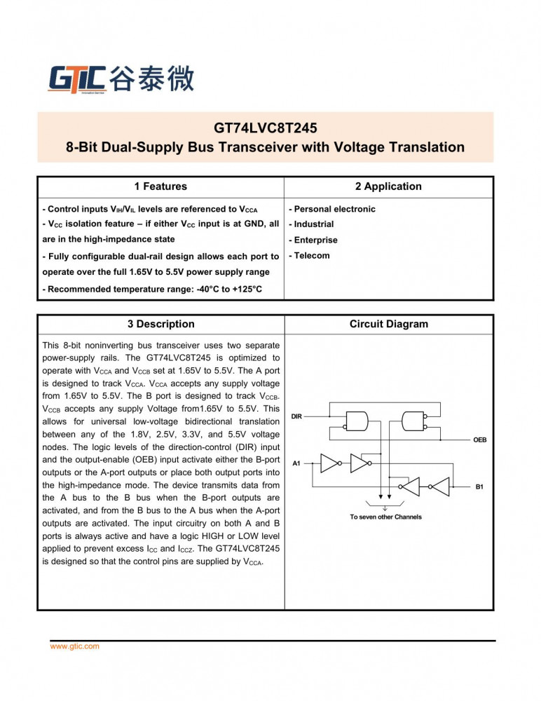 GT74LVC8T245TH datasheet page 1