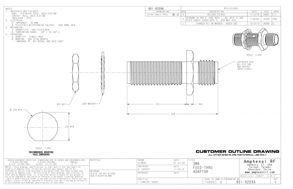 Amphenol 901-9209A technical drawing preview