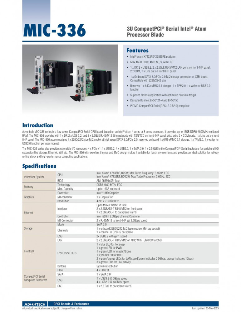 MIC-336 technical documentation page 1