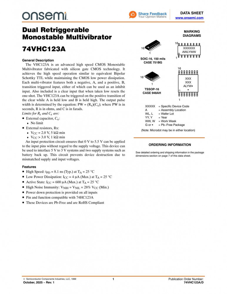74VHC123A datasheet page 1