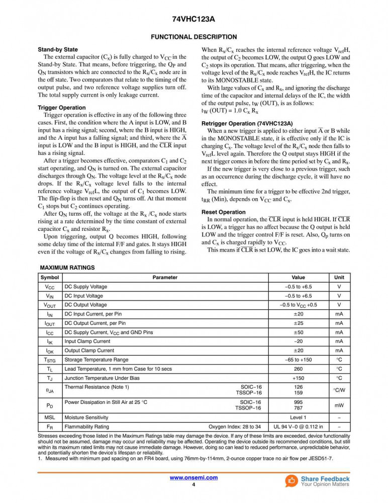 74VHC123A datasheet page 4