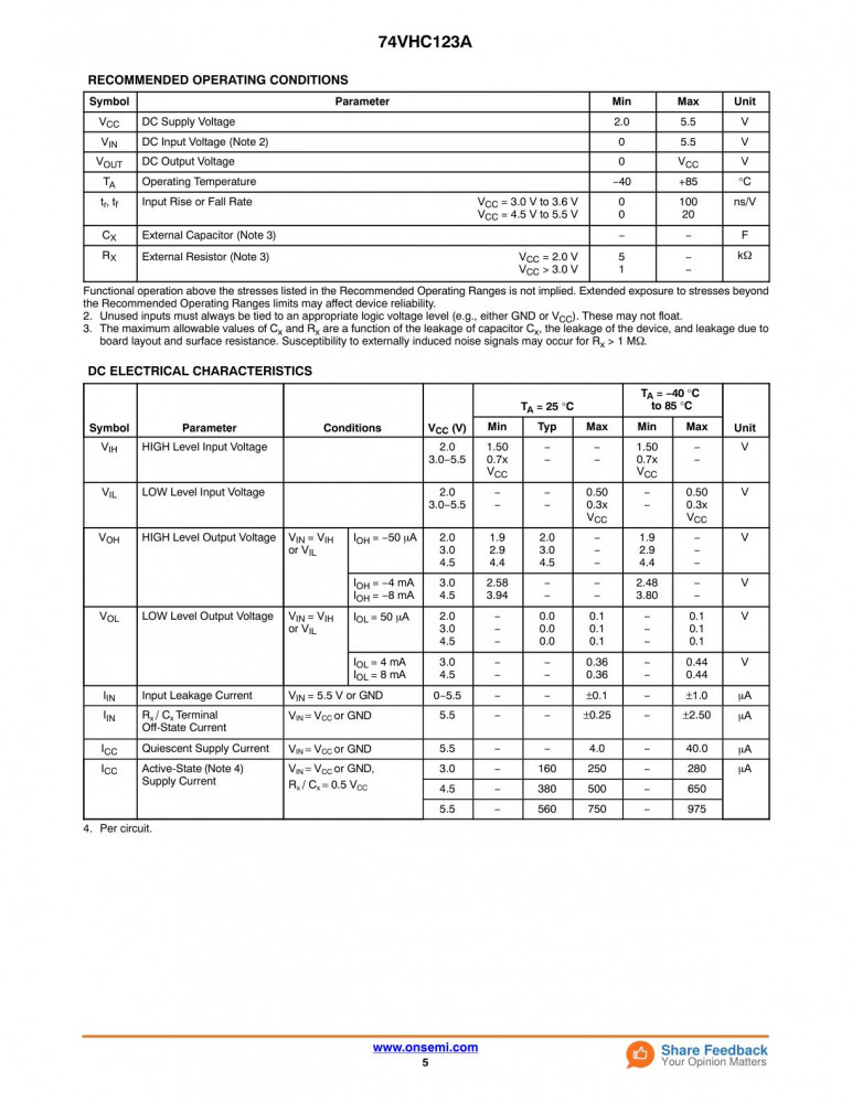 74VHC123A datasheet page 5