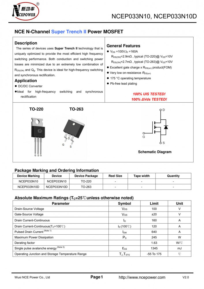 NCEP033N10 datasheet page 1