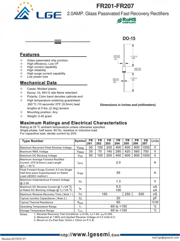 LGE FR207 datasheet page 1