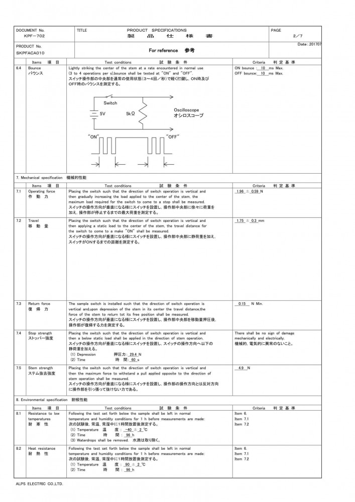SKPFACA010 product specification, page 2