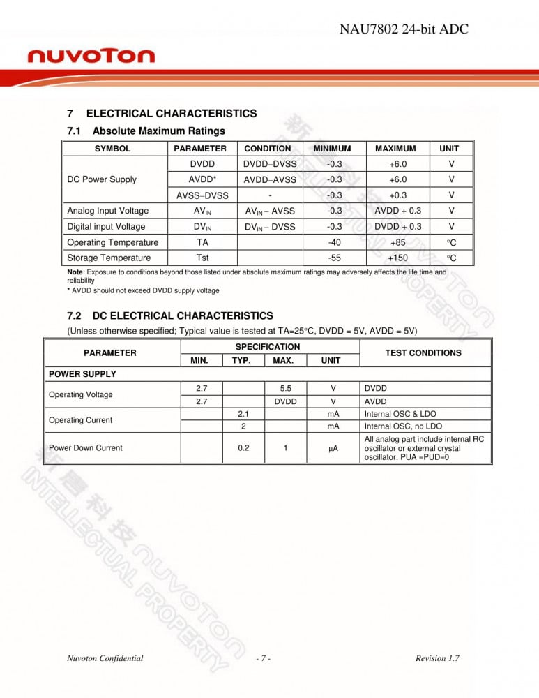 NAU7802 datasheet page 7