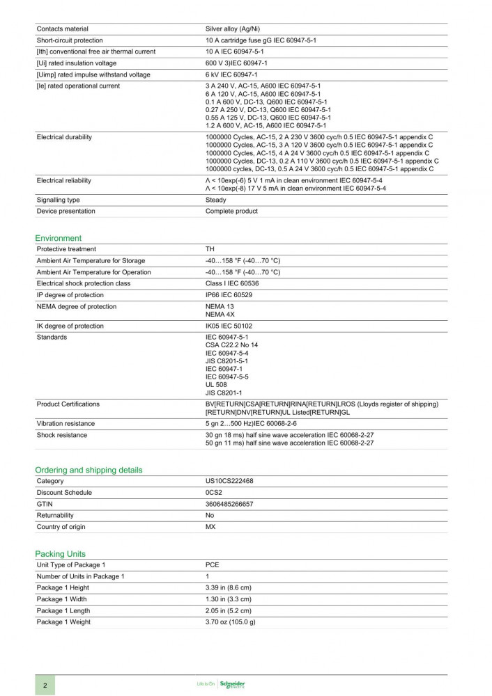 XB4BW13B5 technical document page 2