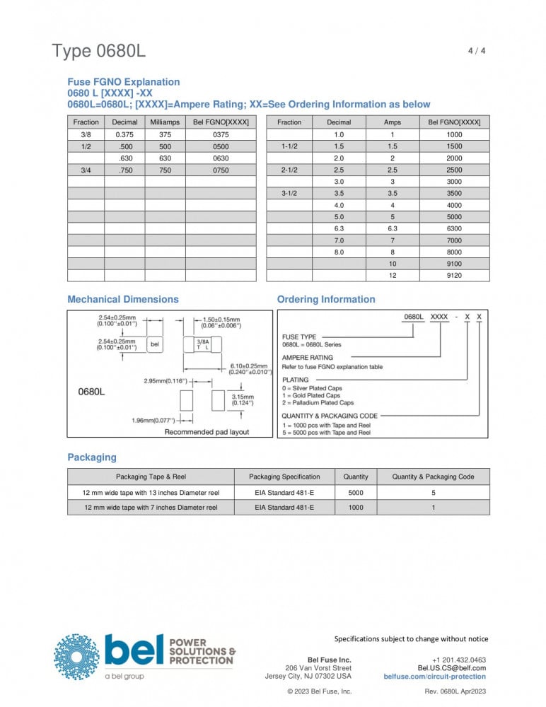 Bel Fuse 0680L datasheet page 4