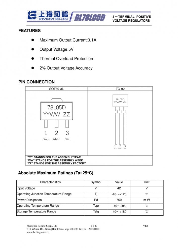BL78L05D-P datasheet page 1