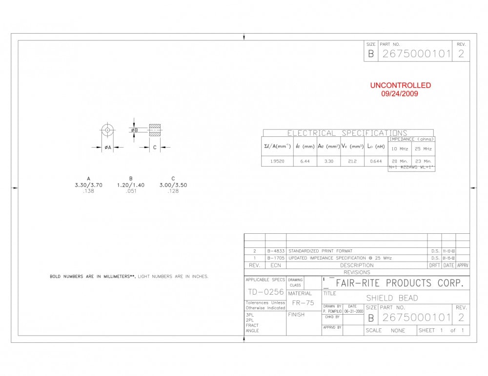 Fair-Rite 2675000101 technical drawing