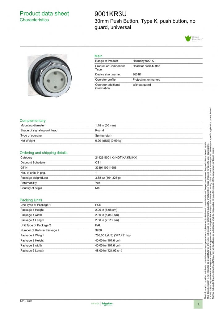 9001KR3U technical document page 1