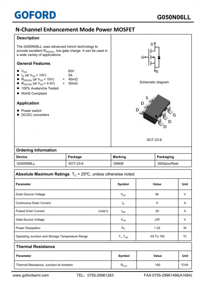 G050N06LL datasheet page 1
