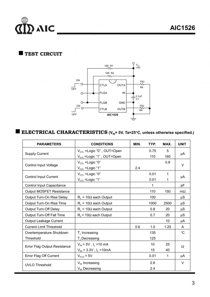 AIC1526 datasheet page 3