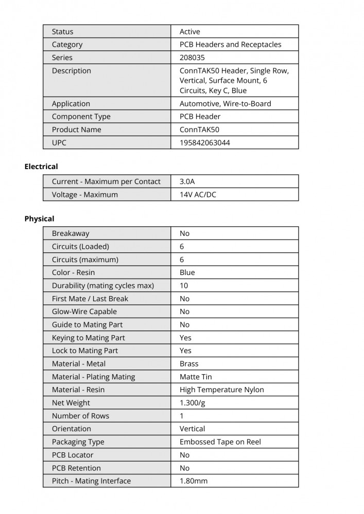 Technical document page 2 for MOLEX 2080352063