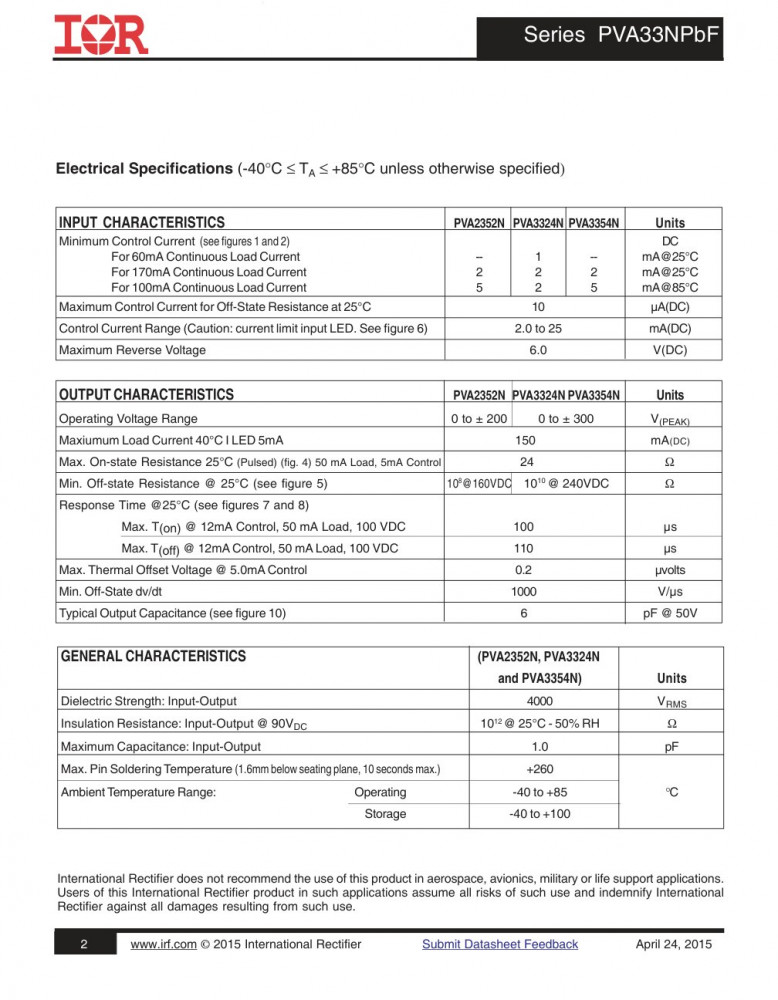 PVA2352NSPBF datasheet page 2