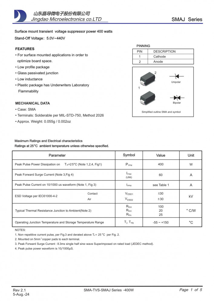 SMAJ series datasheet page 1