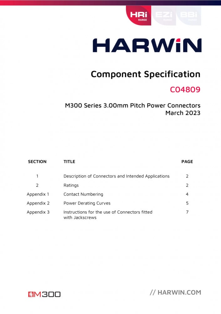Harwin M300 specification page 1