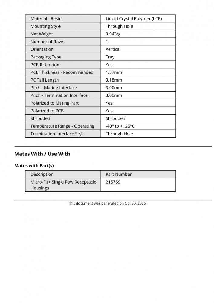 Technical document page 3 for MOLEX 2165711026