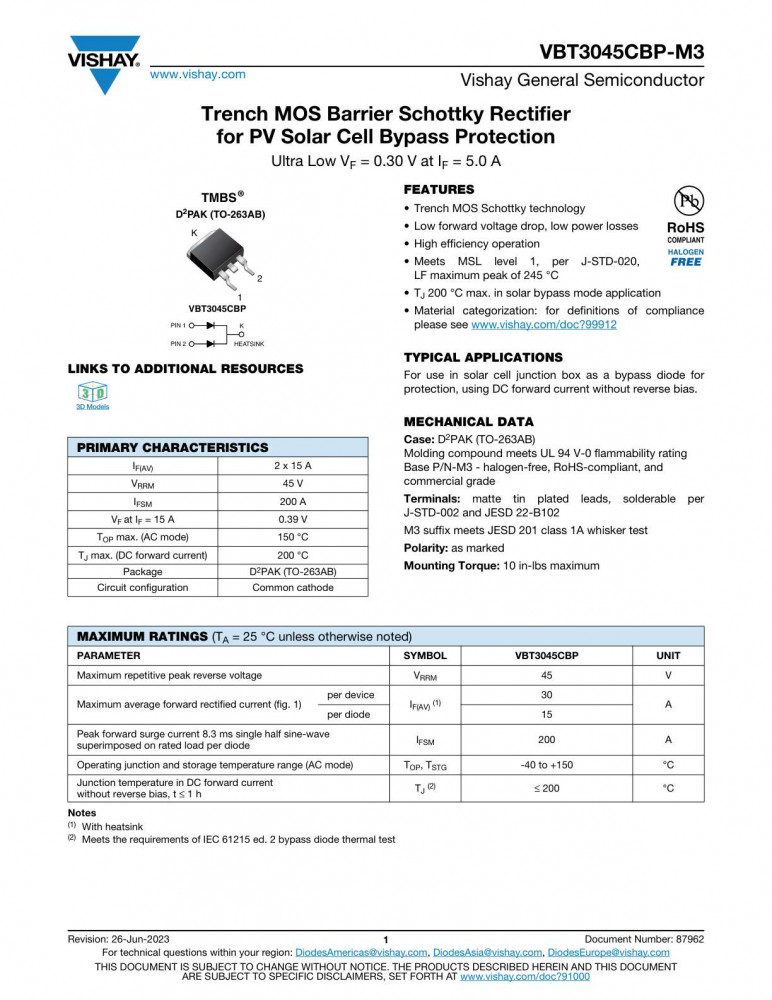 VBT3045CBP-M3 datasheet page 1