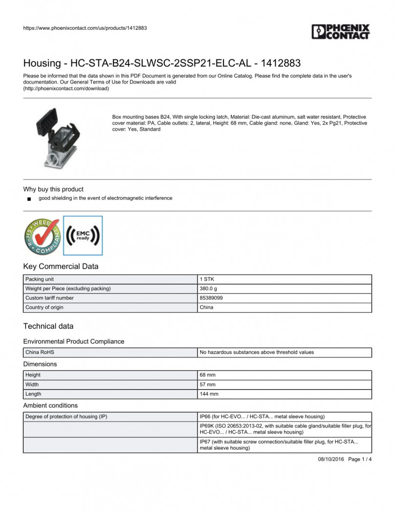 Phoenix Contact 1412883 product document page 1