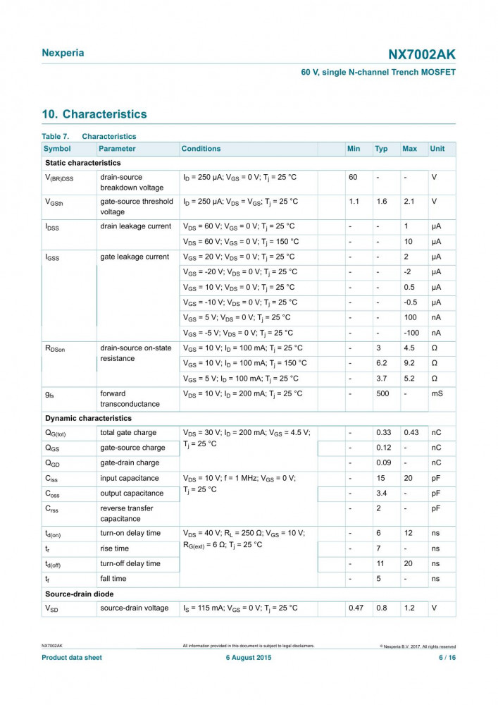 NX7002AKVL datasheet page 6