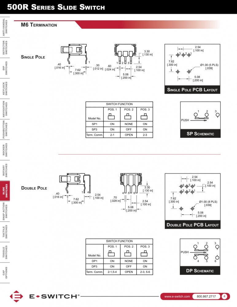 E-Switch 500R series switch function and PCB layout