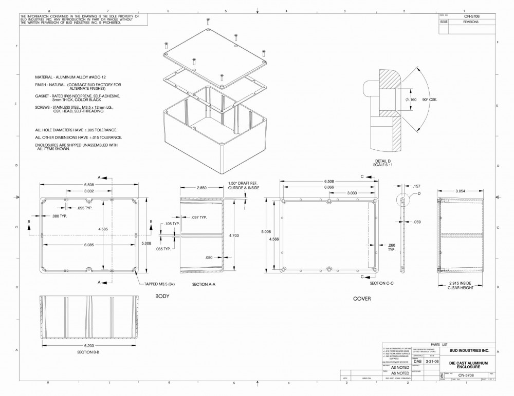 CN-5708 die-cast aluminum enclosure drawing