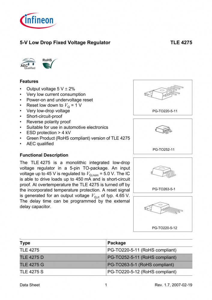 TLE4275 document page 1