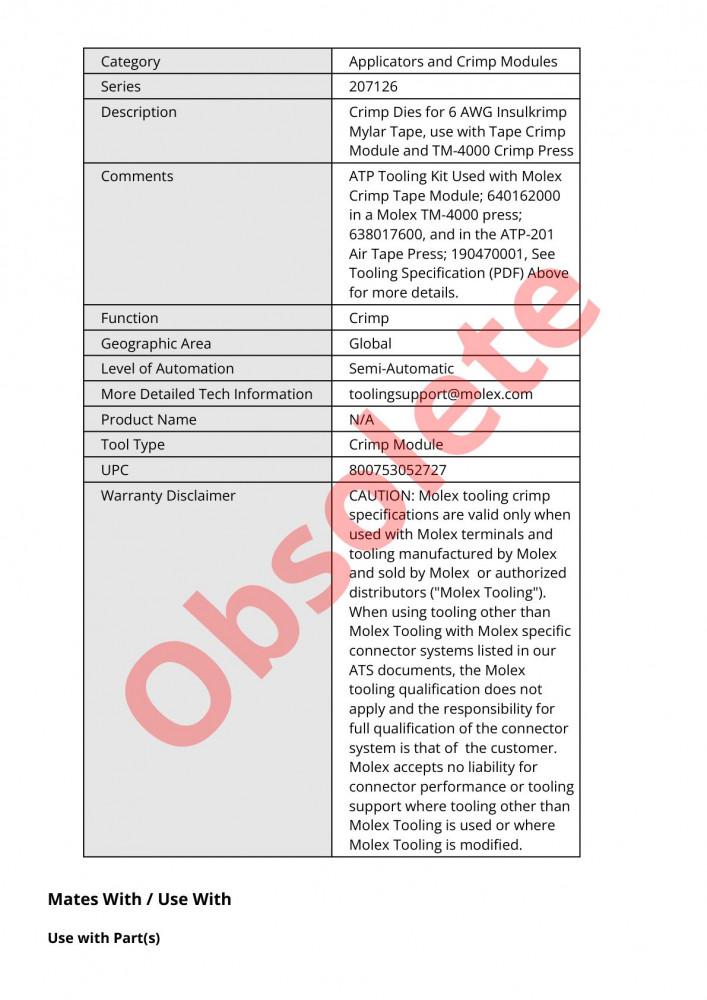 Technical document page 2 for Molex crimp tooling