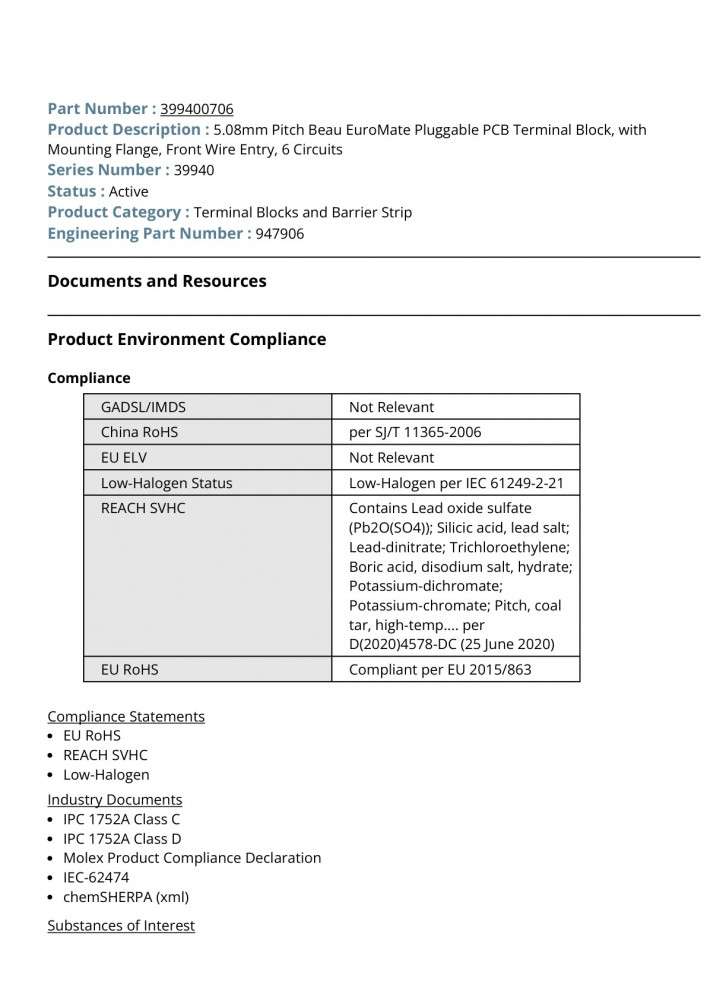 Technical document page 1 for product 399400706